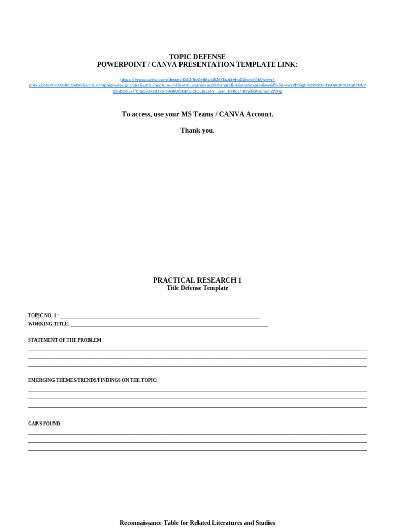 Title Defense Template for Research | PDF | Methodology | Qualitative ...