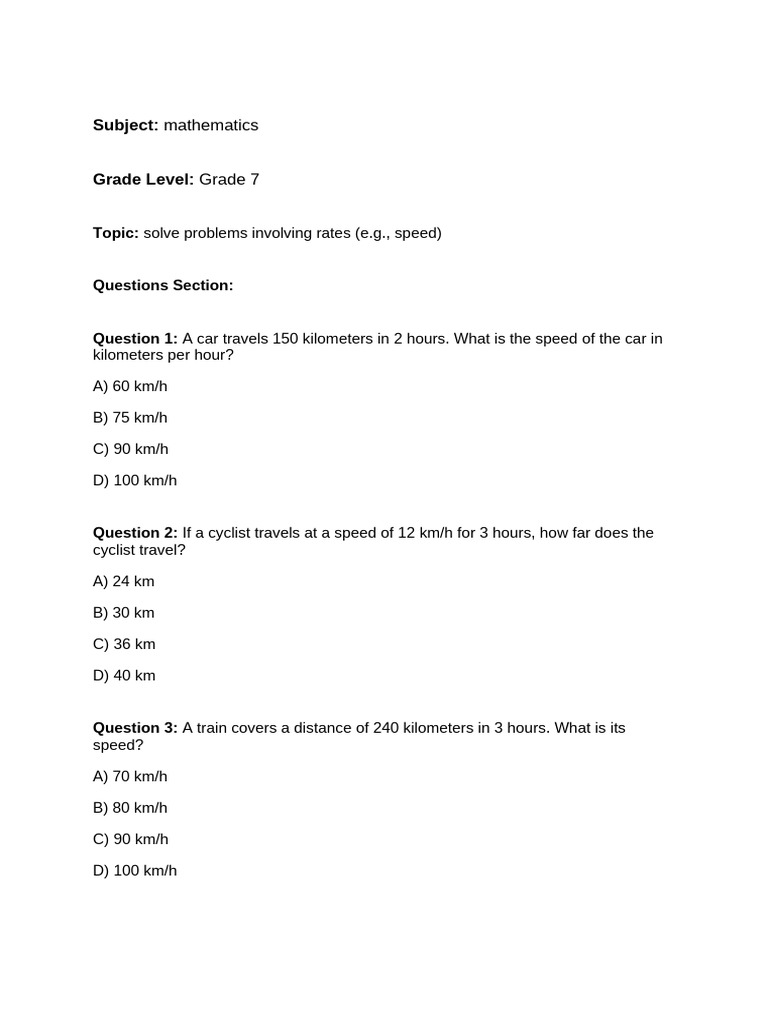 Solve Problems Involving Rates | PDF | Speed | Swimming (Sport)