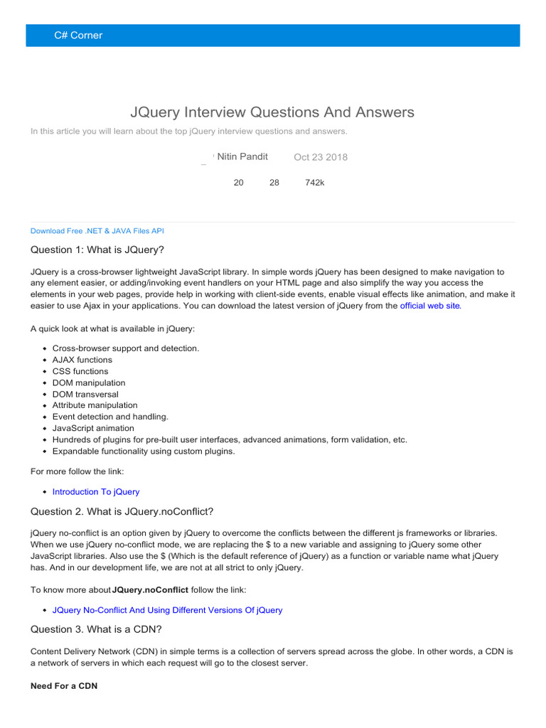 jQuery Interview Prep Guide | PDF | J Query | Ajax (Programming)