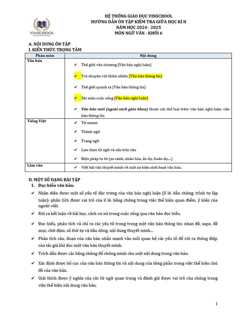 Văn-6 - HDOT-GK2 - 2024-2025 2 | PDF