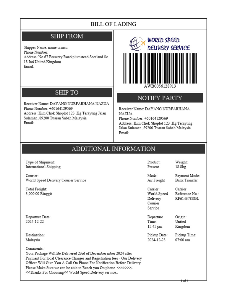 International Air Freight Bill | PDF | Cargo | Consumer Goods