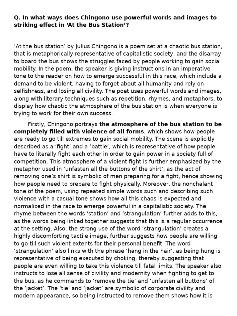 Chingono's Poetic Power in 'At the Bus Station' | PDF | Poetry