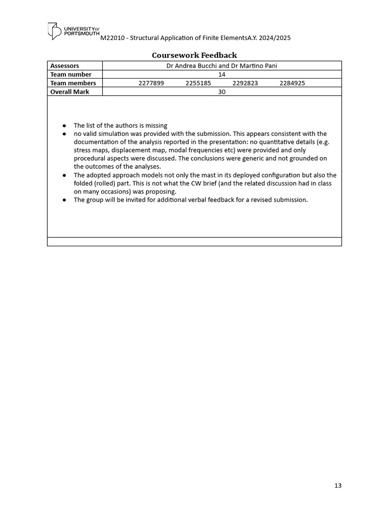 Coursework Feedback on Finite Elements | PDF