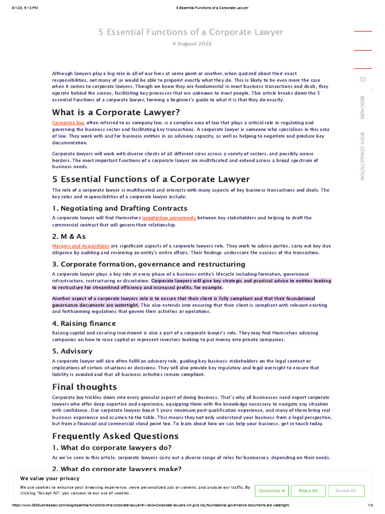 5 Essential Functions of A Corporate Lawyer | PDF | Governance | Lawyer