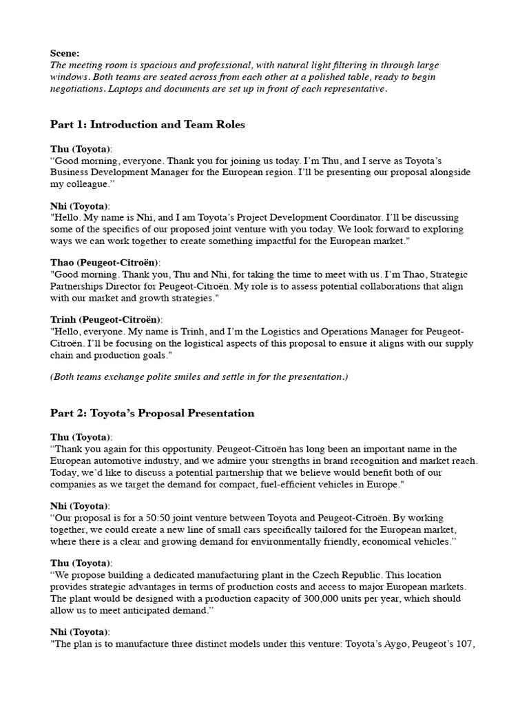 Toyota-Peugeot Joint Venture Proposal | PDF | Toyota | Business