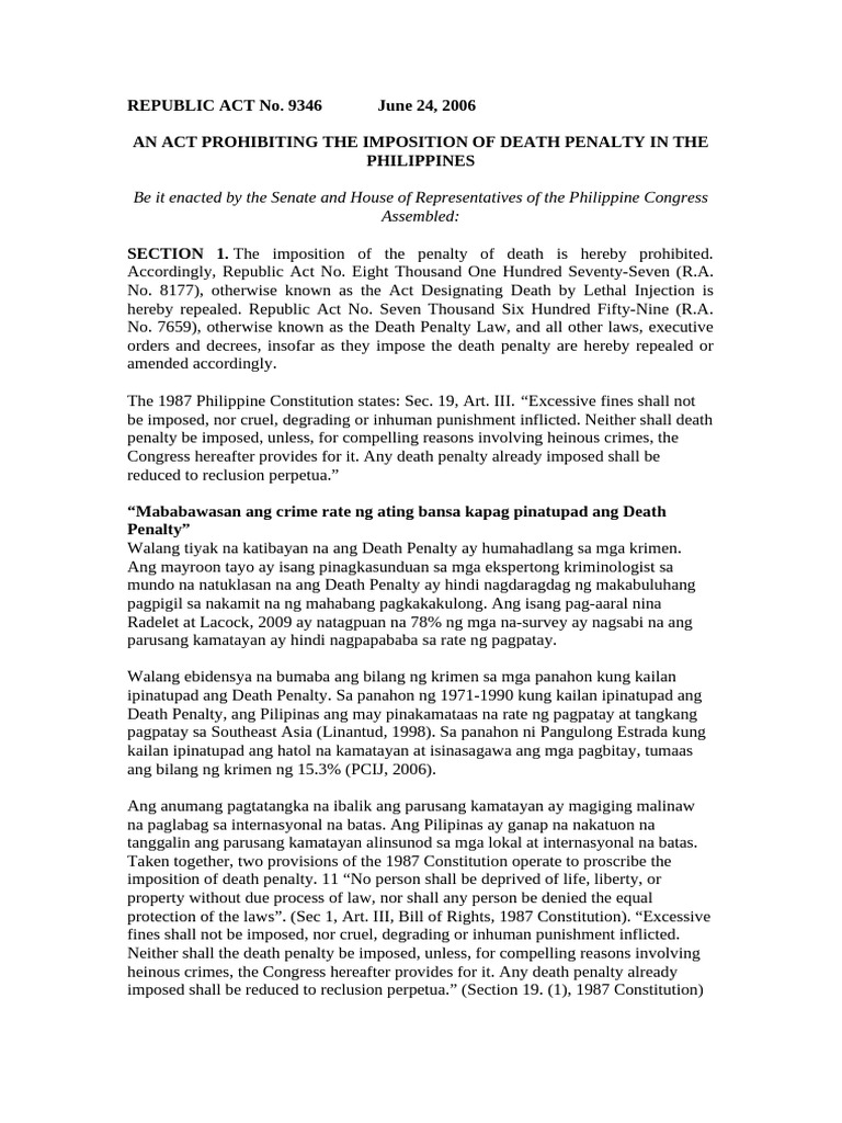 Filipino Death Penalty Debate 3rd Quarter | PDF