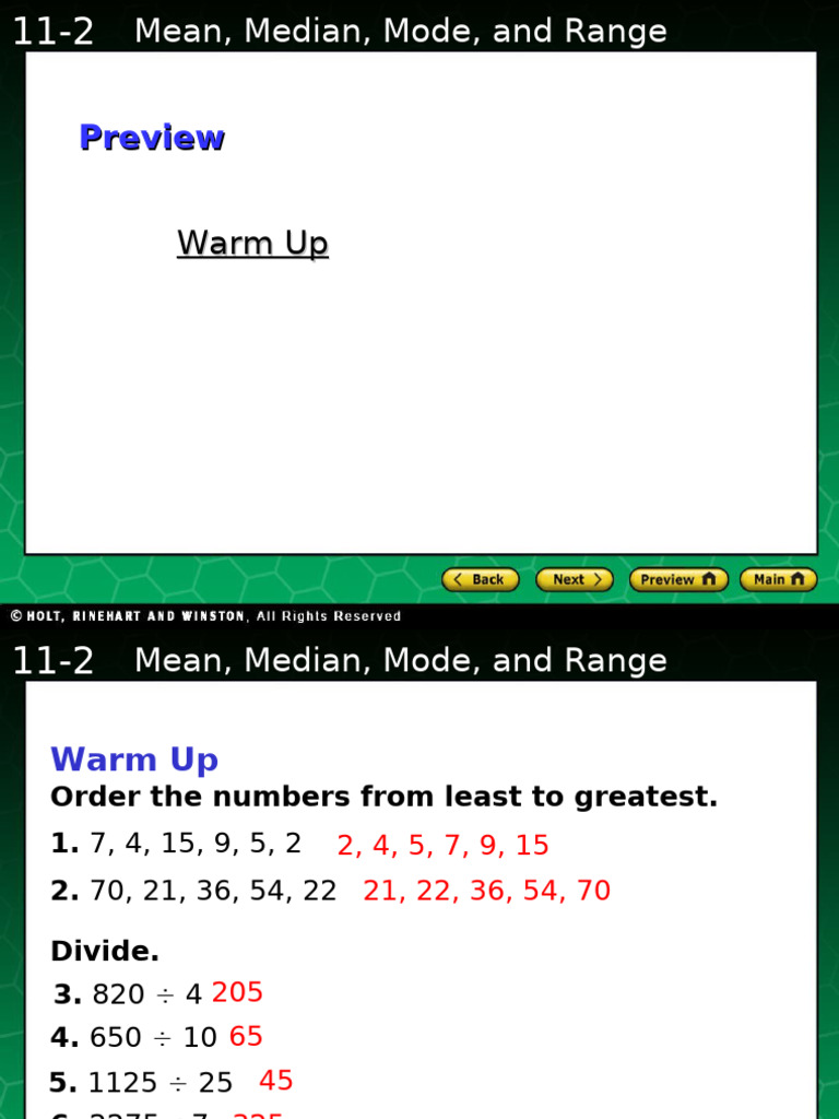 Mean Median Mode Range AVG HOLT | PDF | Mean | Arithmetic Mean