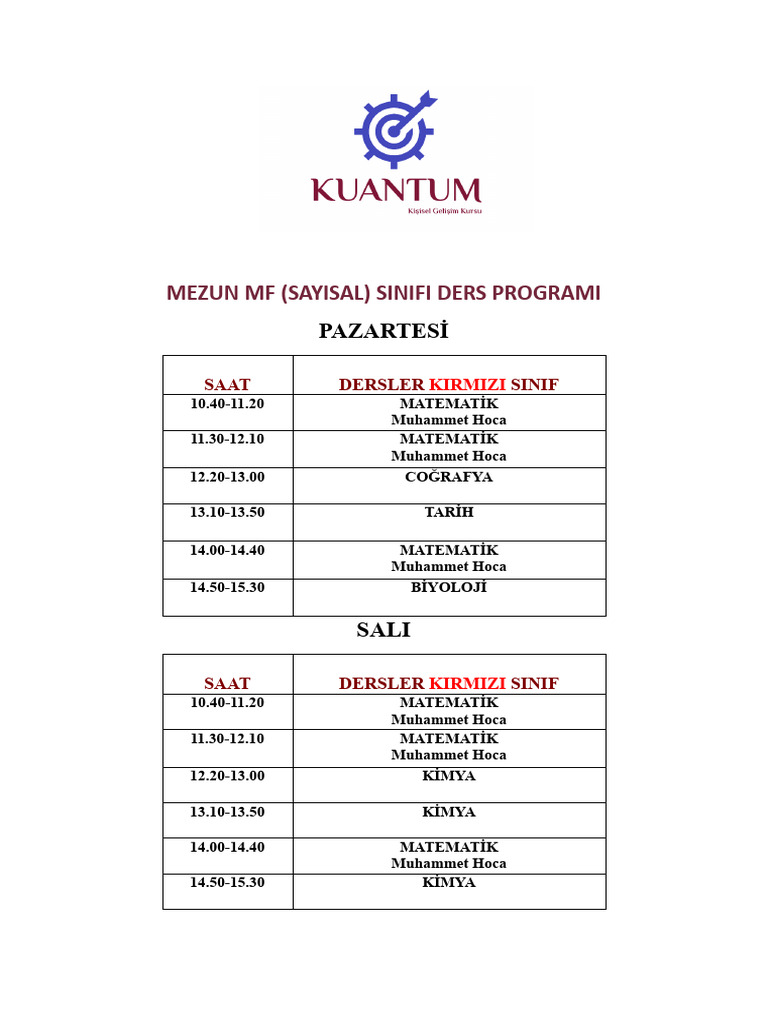 Mezun MF Güncel Program | PDF