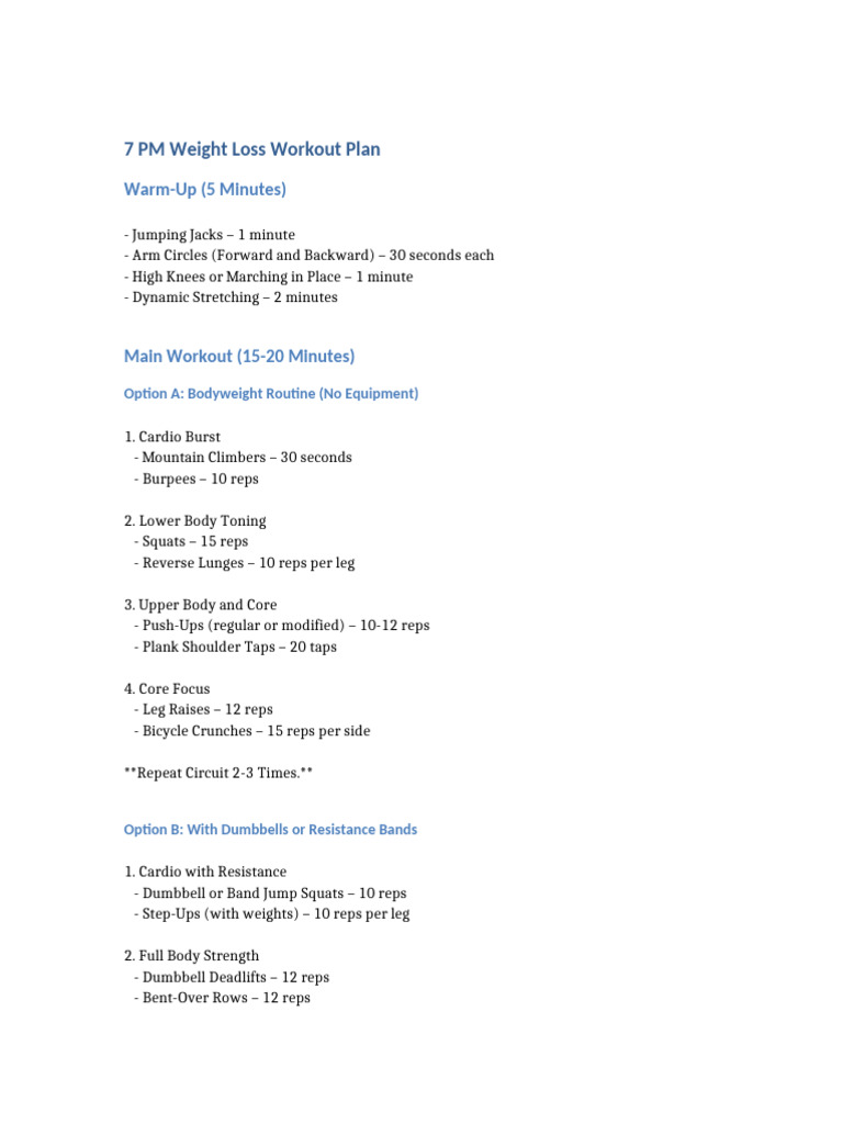 7 PM Weight Loss Workout Guide | PDF