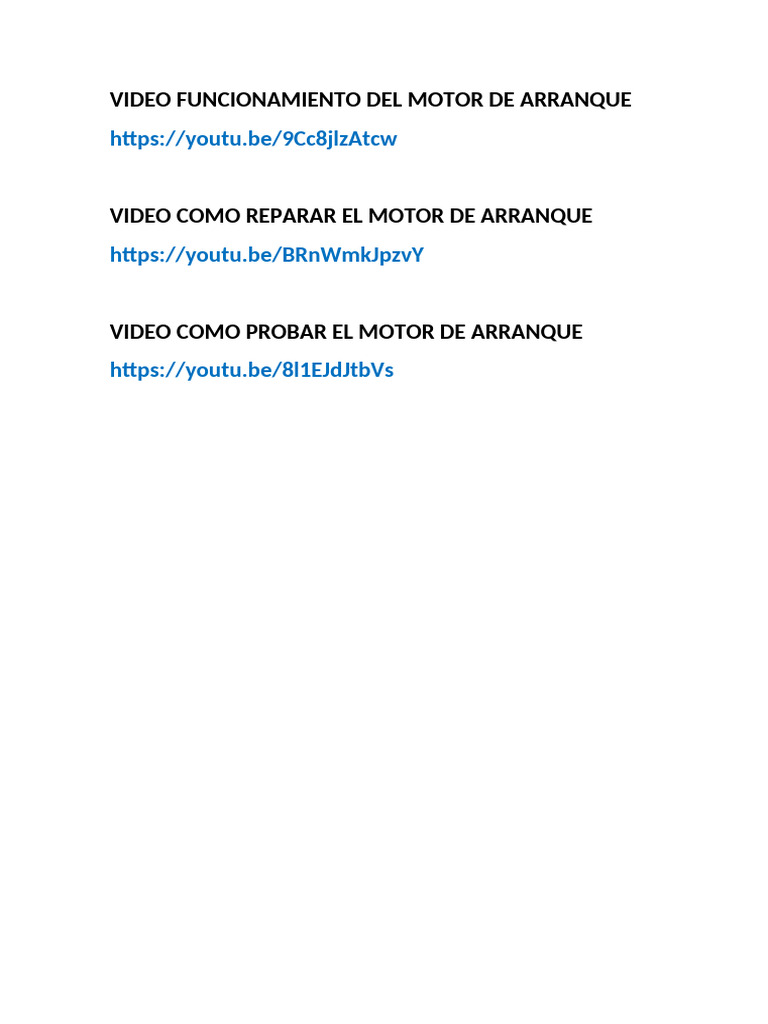 Enlaces Videos Motor de Arranque | PDF