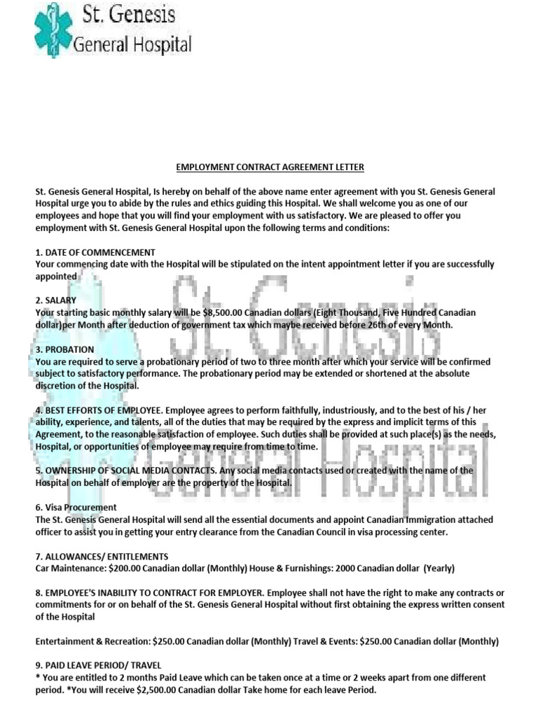 St. Genesis General Hospital-Contract Agreement-Letter | PDF ...