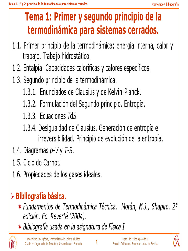Tema 1 - Primer y Segundo Principio de La Termodinámica para Sistemas Cerrados-22 - 23 | PDF ...