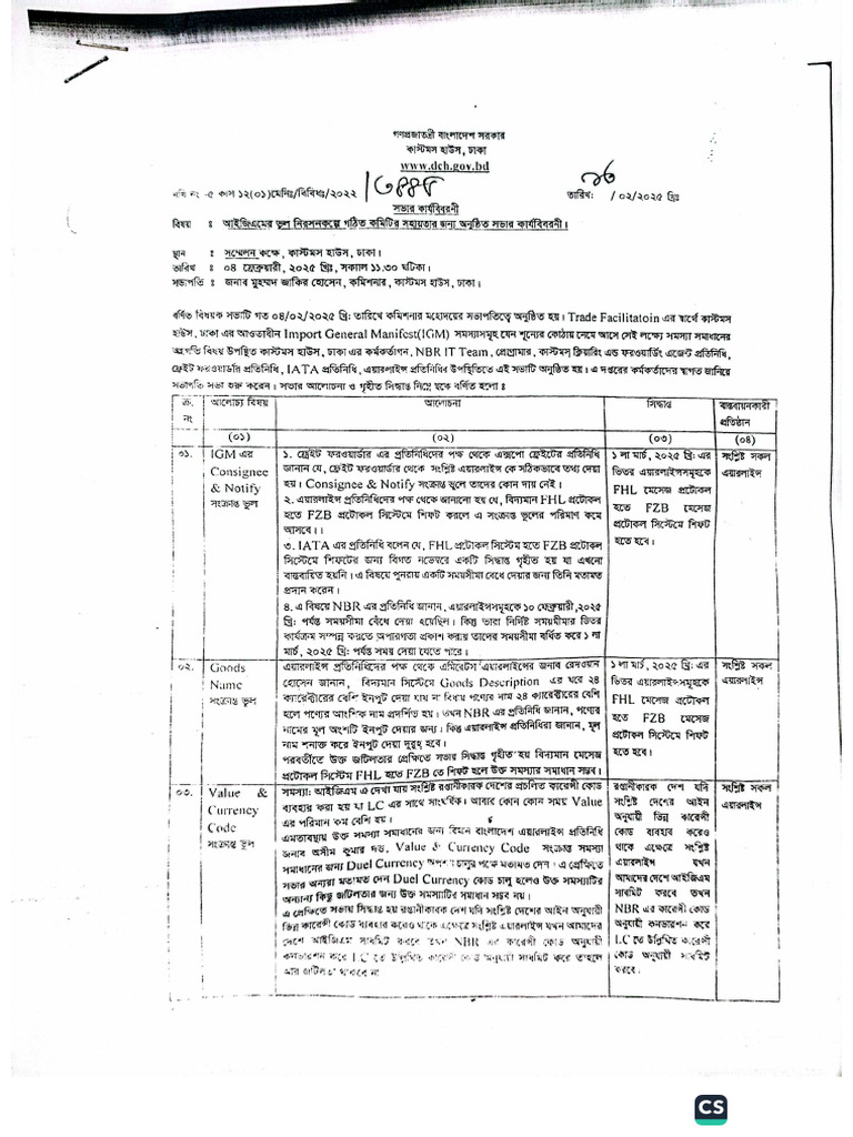 Meeting Minutes With NBR - AIRLINES - Customs | PDF
