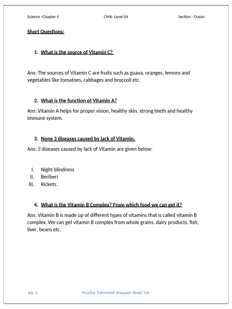 Science Chapter - 04 | PDF | Foods | Vitamin
