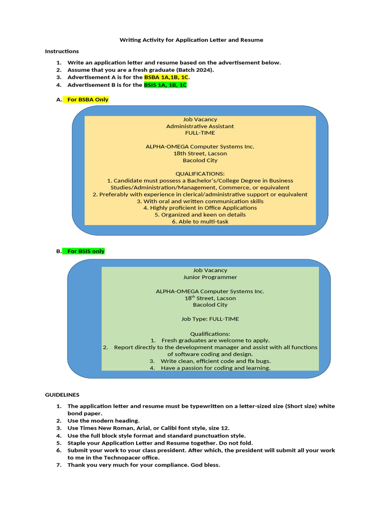 Writing Activity For Application Letter and Resume | PDF | Computing