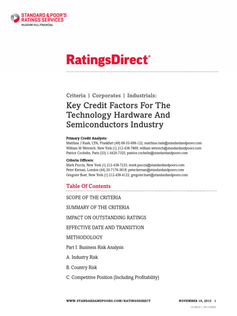 S&P - Key Credit Risk Factors For Semiconductors Industry | PDF | Risk ...