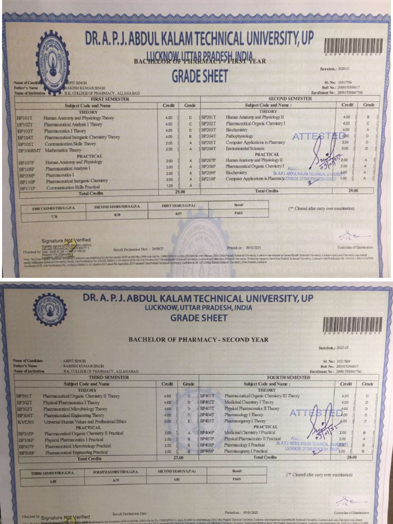 Final Marksheet 1st to 4th Year | PDF