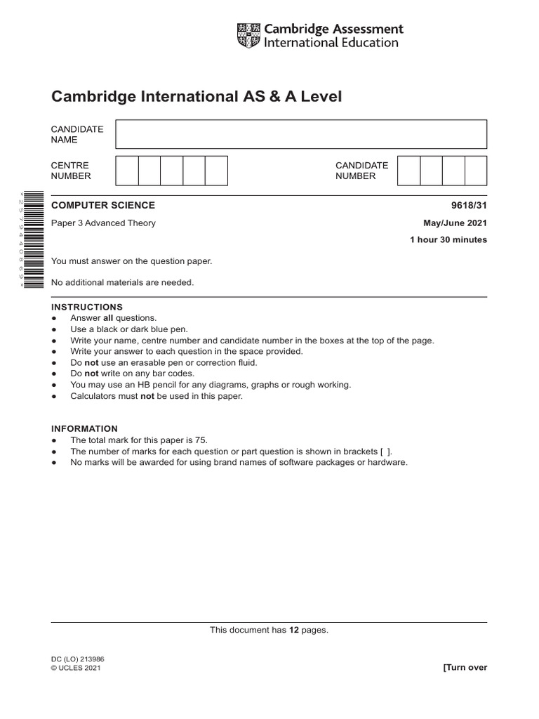 Combine All Paper 3 (9618) | PDF | Computing | Computer Science