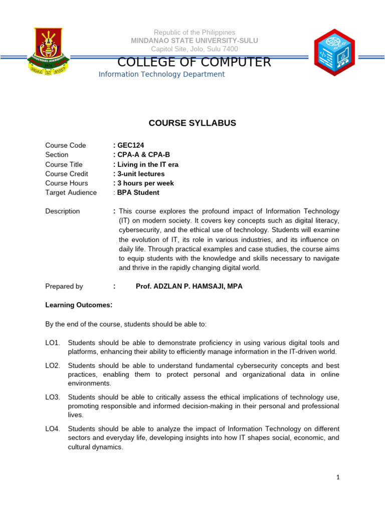 Living in the IT Era Syllabus | PDF | Computer Security | Security