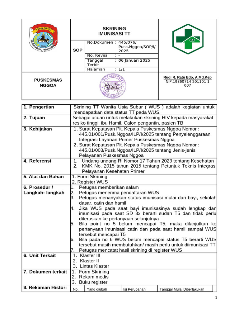 Skrining Imunisasi TT untuk WUS | PDF