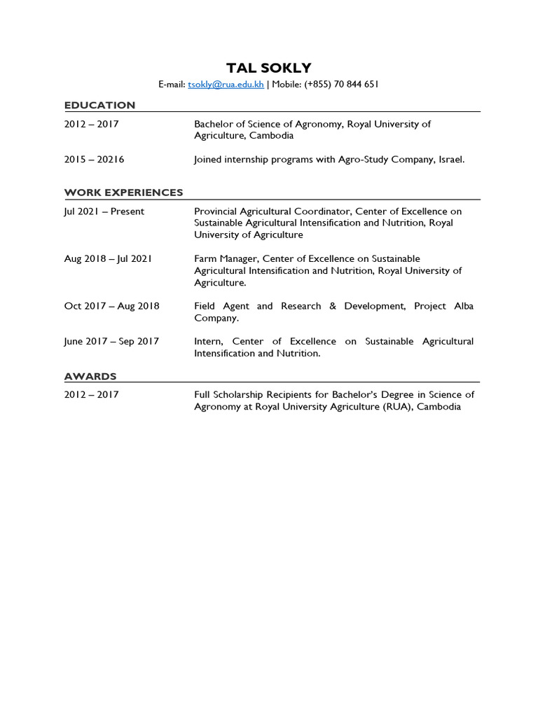 Tal Sokly CV Update 2021 | PDF