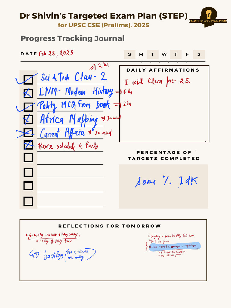 UPSC CSE 2025 Exam Plan & Journal | PDF