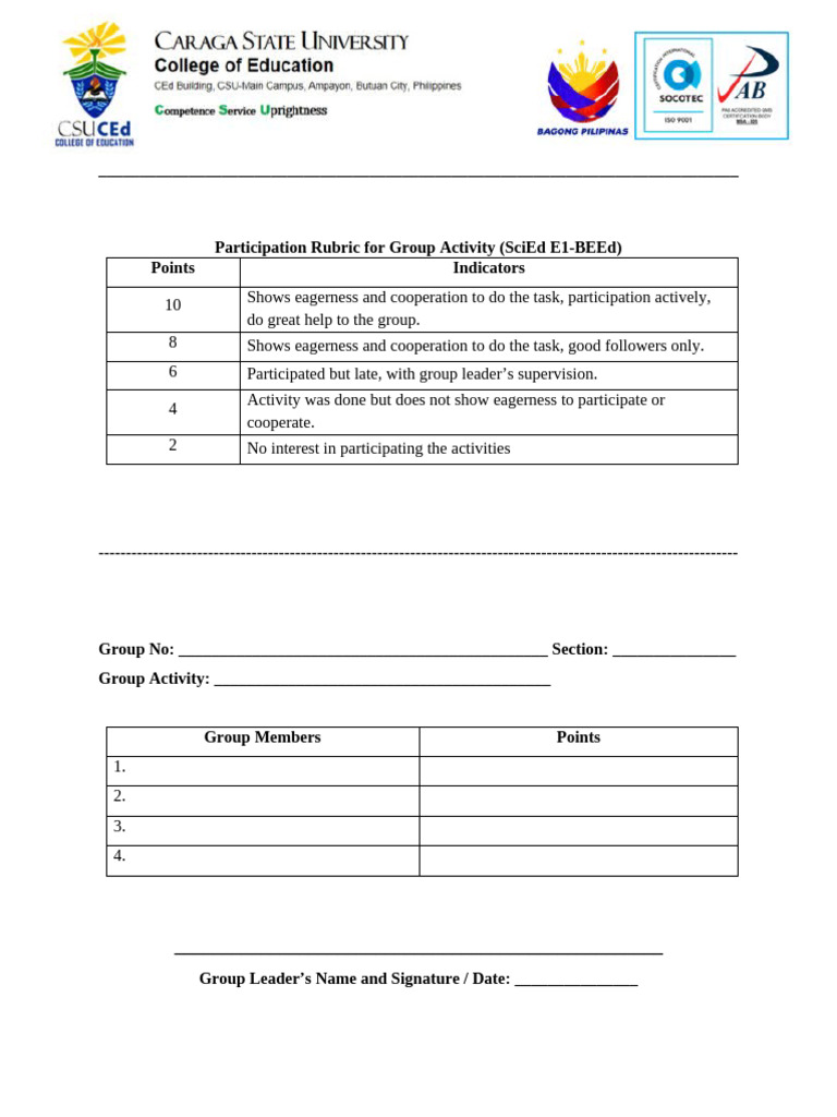 Group Participation Rubric - 2024 | PDF