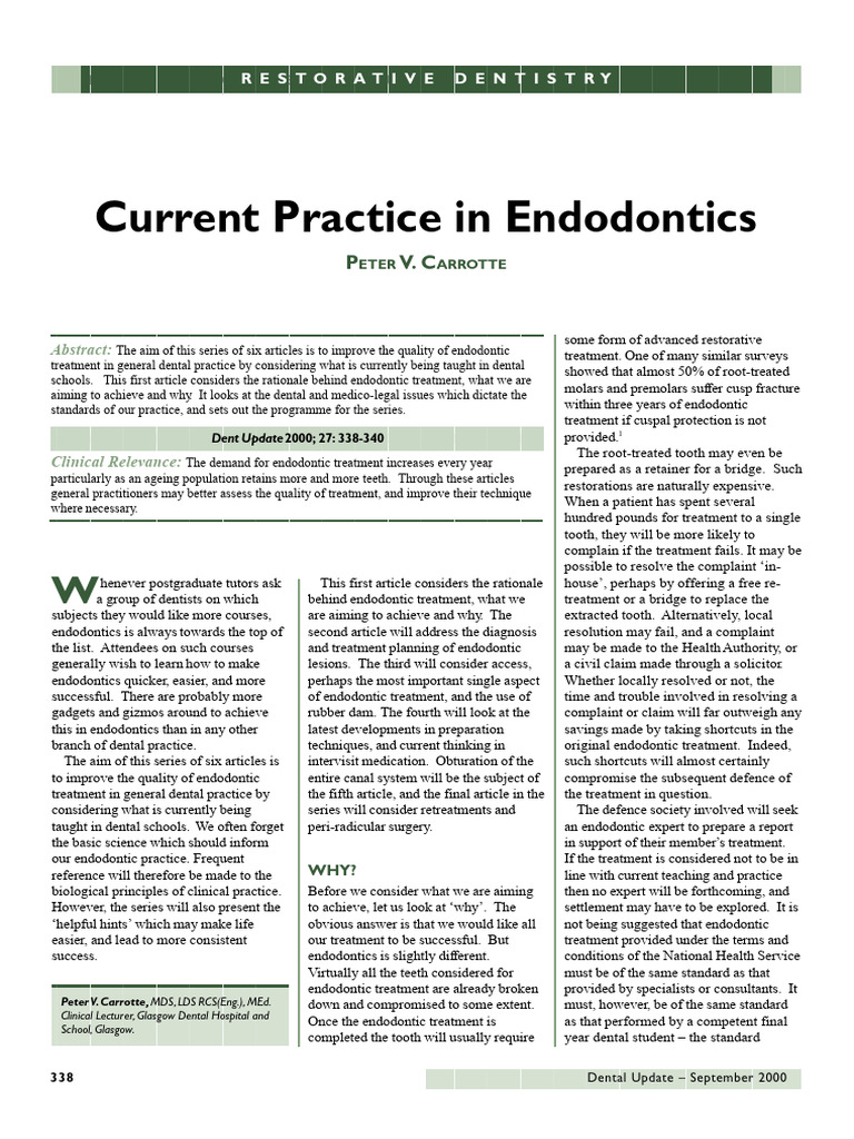 Current Practice in Endodontics 2 | PDF | Dental Anatomy | Dentistry ...