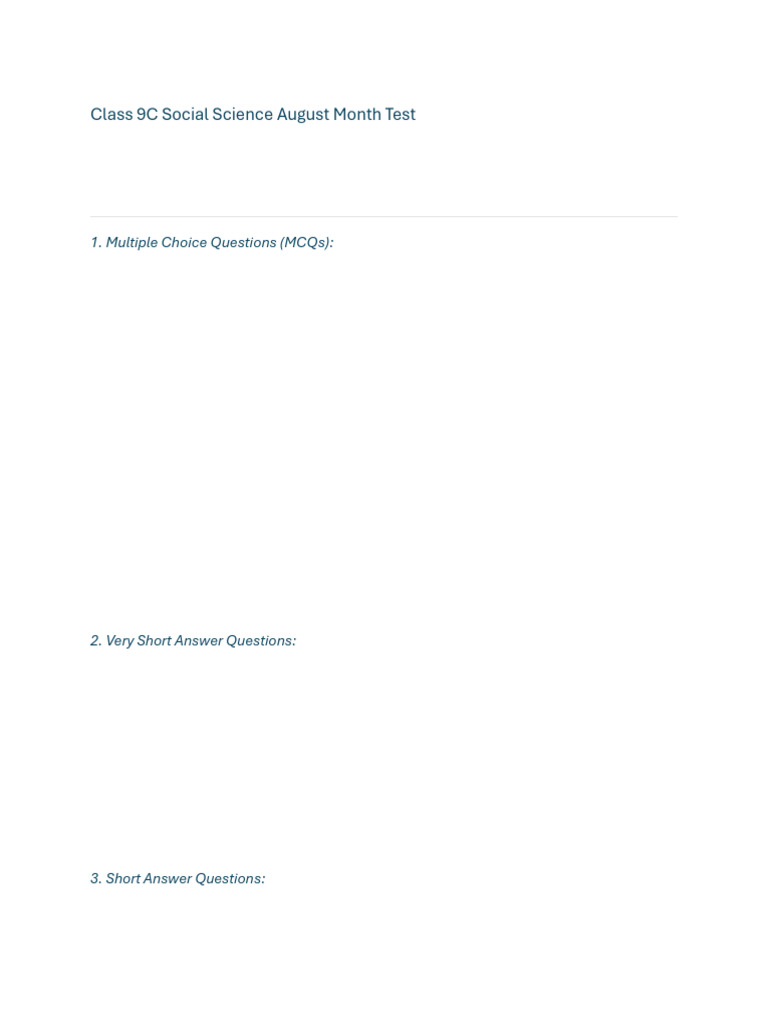 Class 9C August Monthly Test | PDF