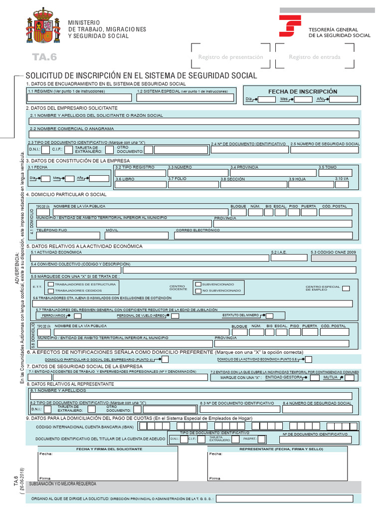Modelo TA 6 | PDF | Bienestar | Seguridad Social