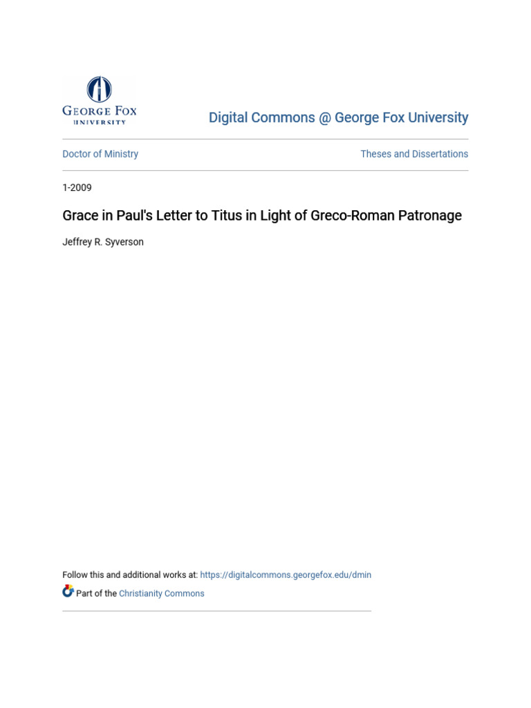 Grace in Titus: Greco-Roman Patronage | PDF | Thesis | Academia