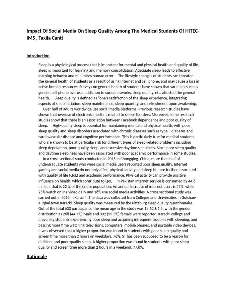 Effect of Social Media on Sleep Quality of Medical Students Updated ...