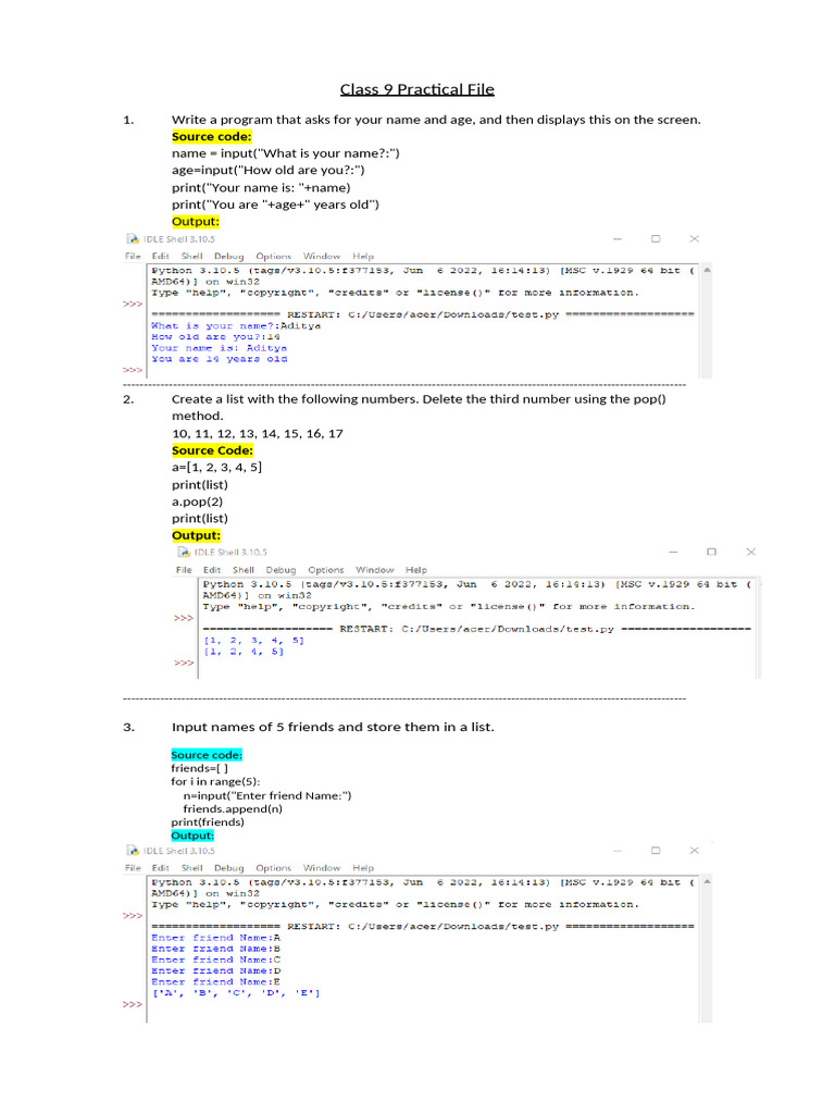 Class 9 Programming Exercises Guide | PDF | Computer Engineering | Computer Programming