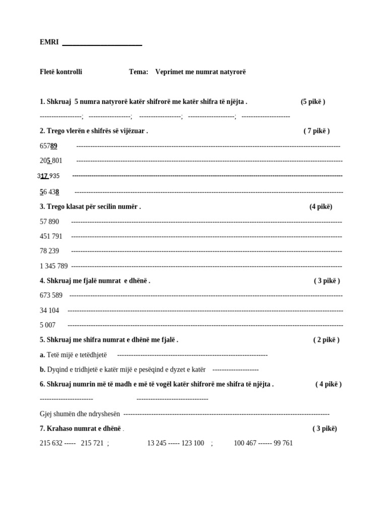 Veprimet Me Numrat Natyrorë | PDF