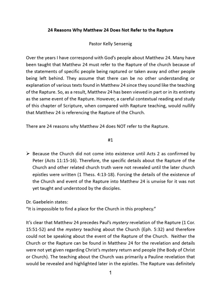 24 Reasons Why Matthew 24 Does Not Refer To The Rapture | PDF | Great ...