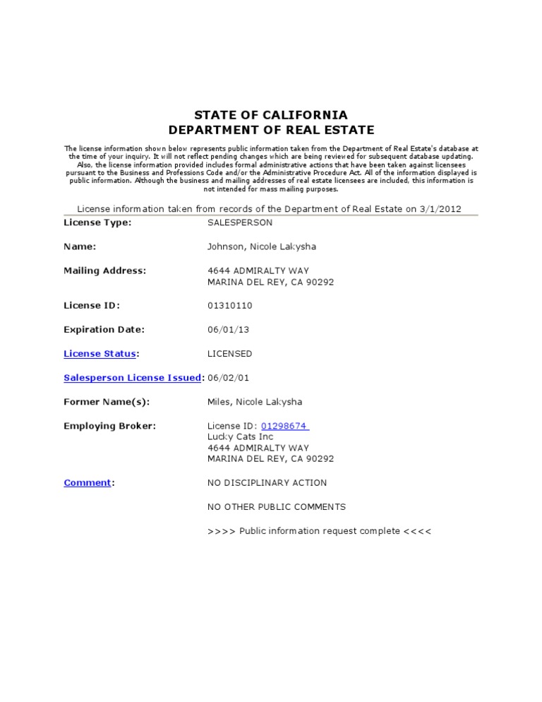 NJ Dre License State of California | PDF