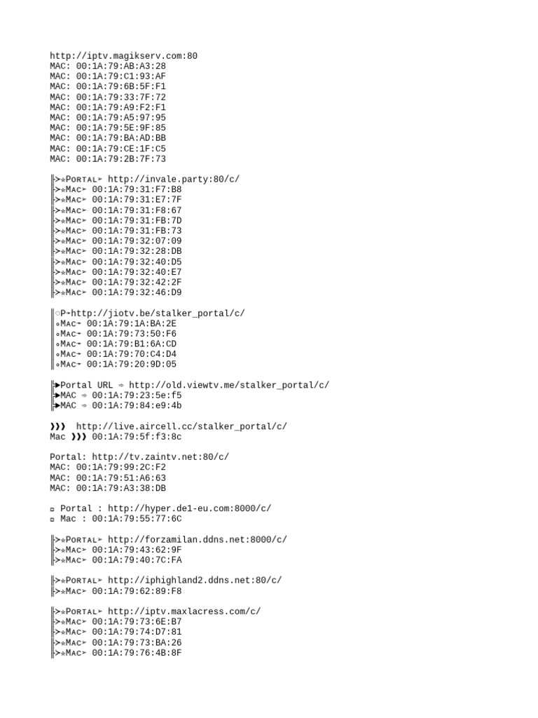 IPTV MAC Addresses and Portals List | PDF