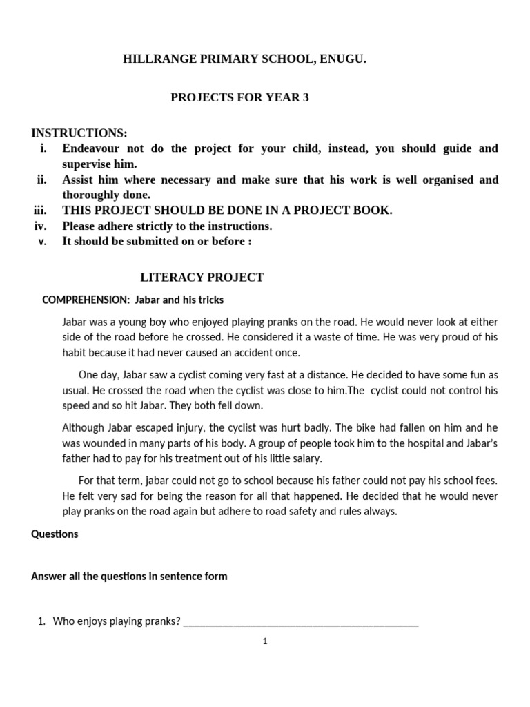 2nd Term Project For Grde 3 | PDF | Linguistics