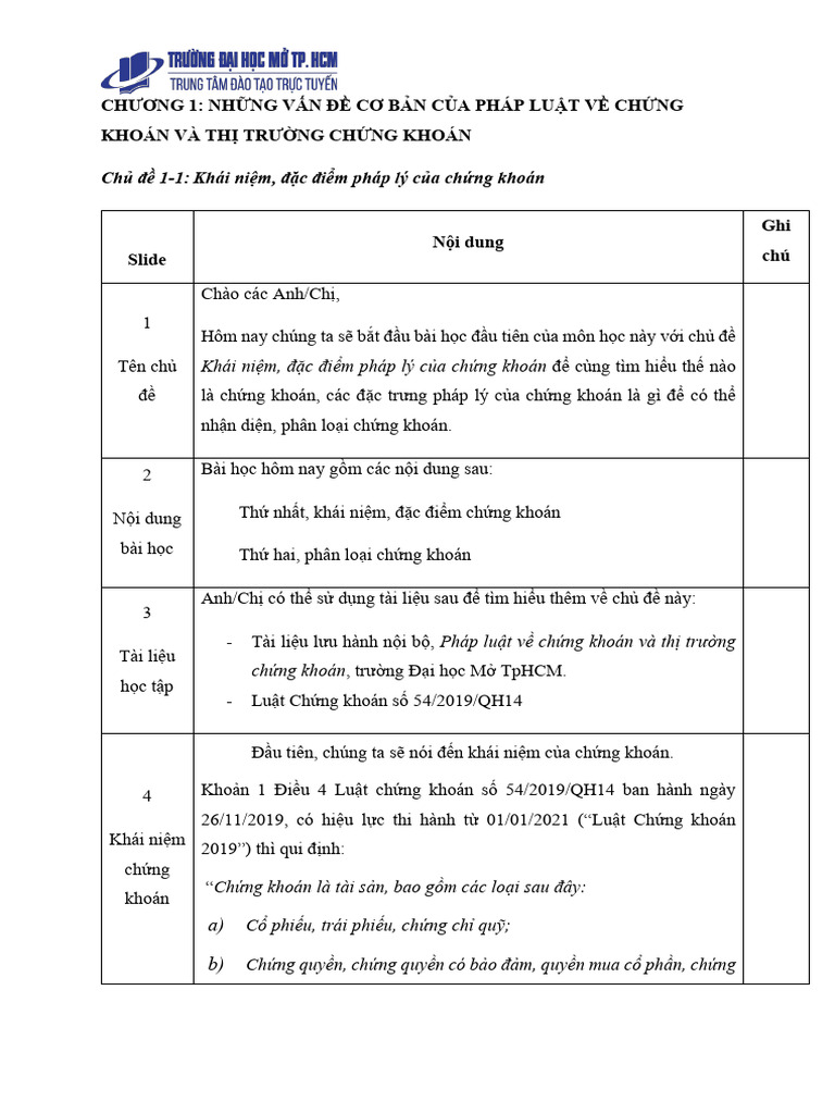 PLCKTTCK-C1-CD1.1-khainiemdacdiemphanloaichungkhoan-2021 | PDF