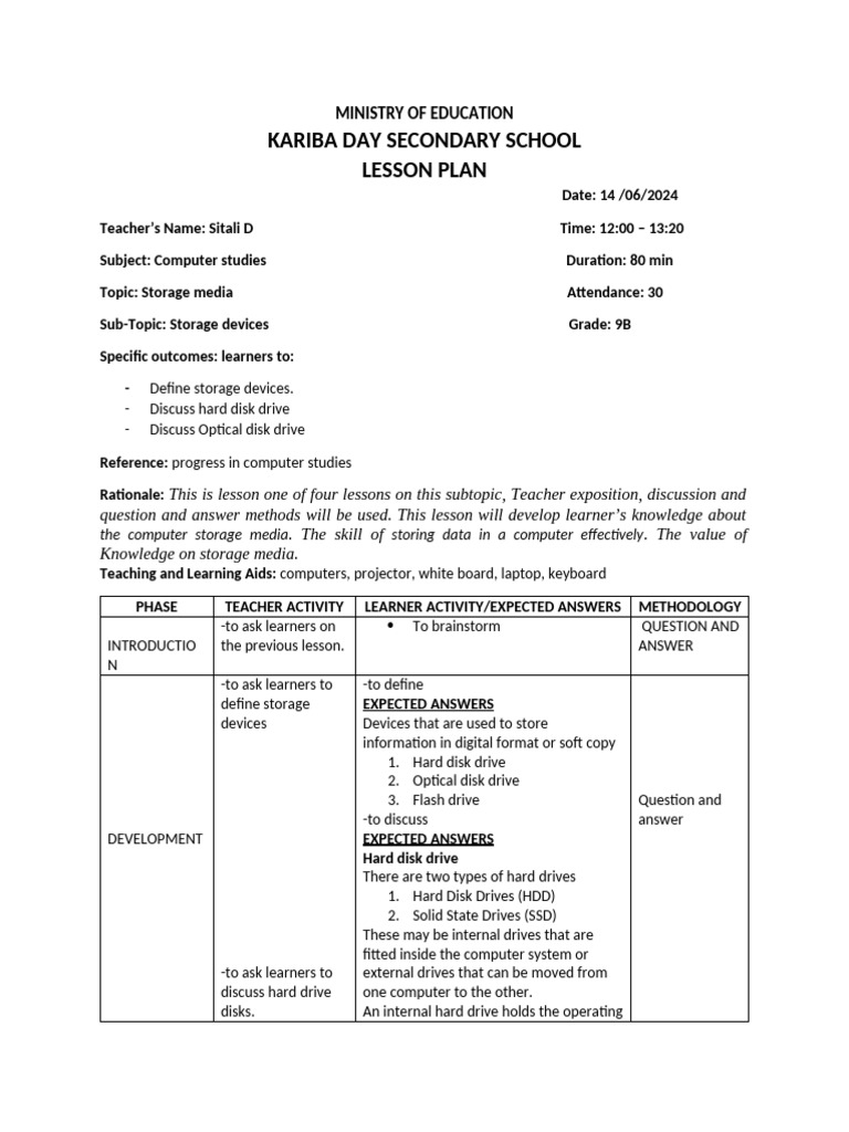 Storage Media G9 Lesson Plan | PDF | Dvd | Disk Storage