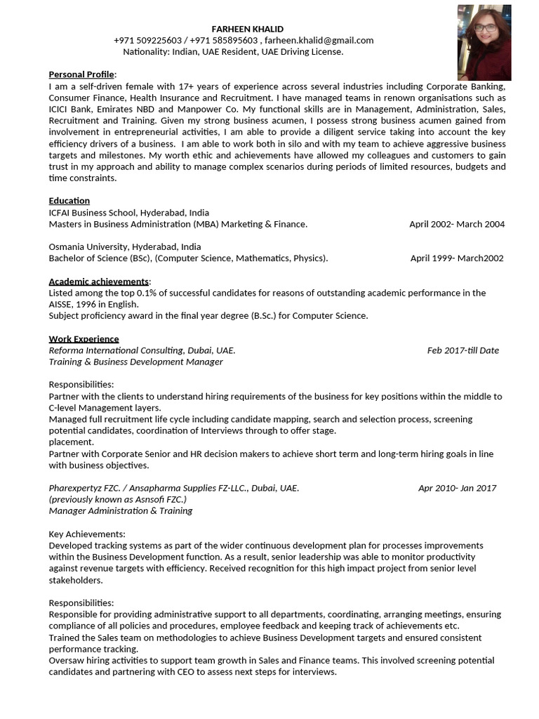 Farheen Khalid Resume Apr 2022 | PDF | Recruitment | Business