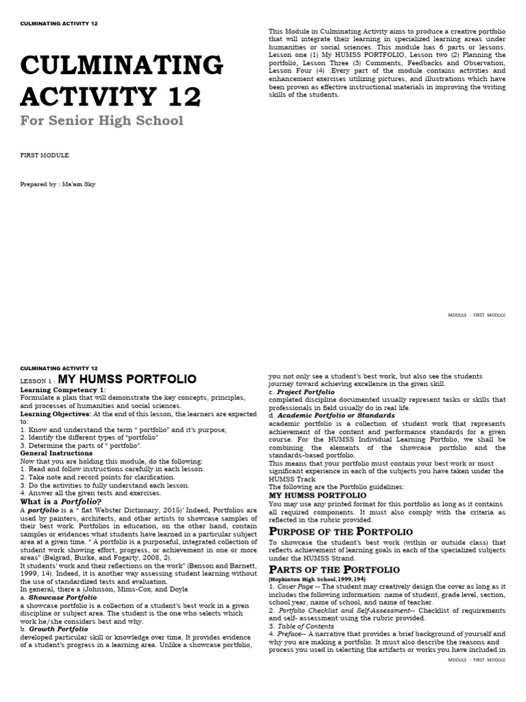 HUMSS Portfolio Development Module | PDF | Learning | Science