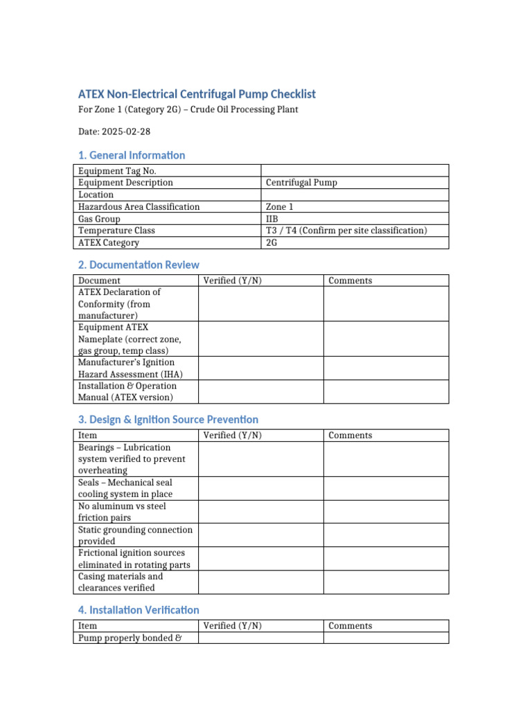 ATEX_Non_Electrical_Pump_Checklist | PDF