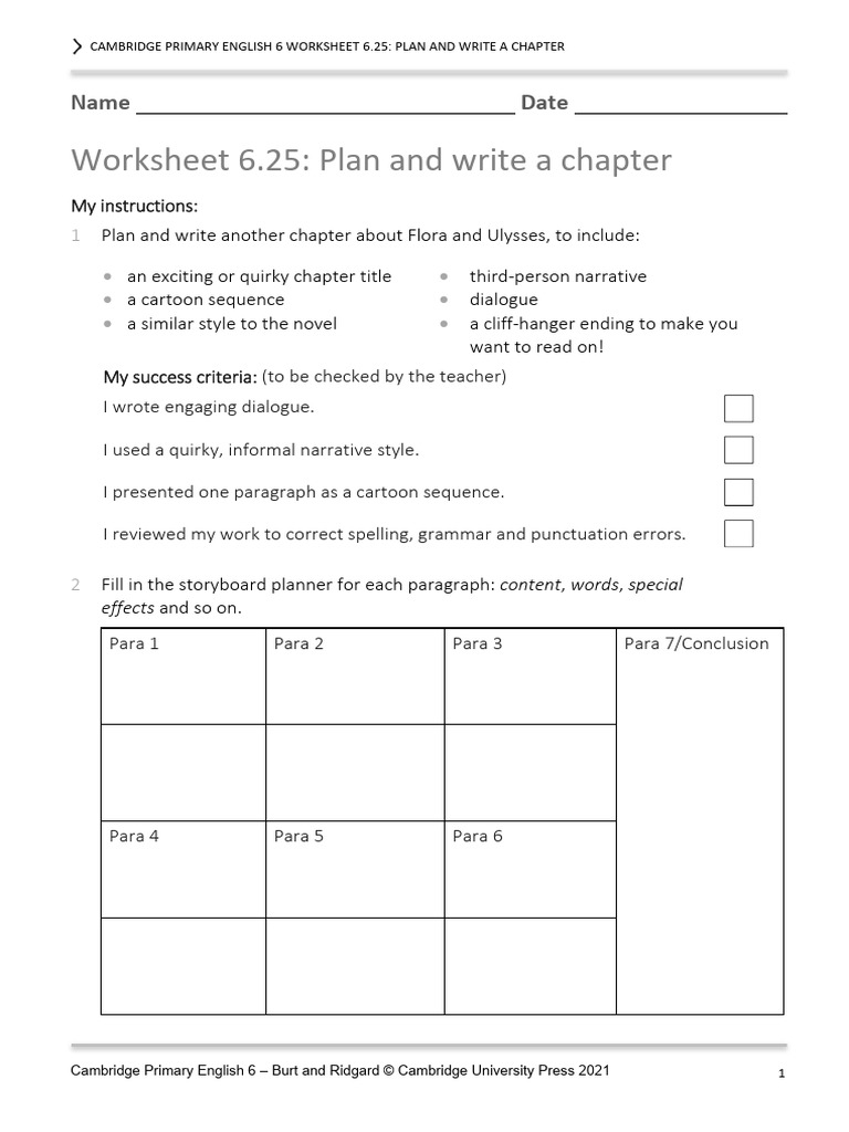 Flora and Ulysses Chapter Planning Worksheet | PDF