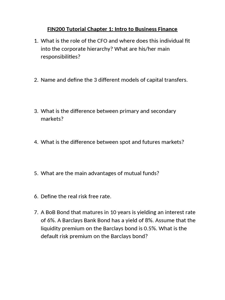 FIN200 Tutorial Chapter 1 | PDF