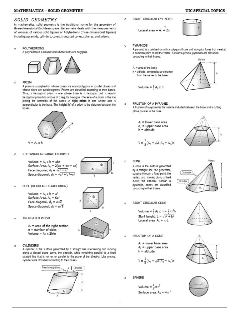 UIC - SOLID GEOMETRY - 2017 Key | PDF | Sphere | Area