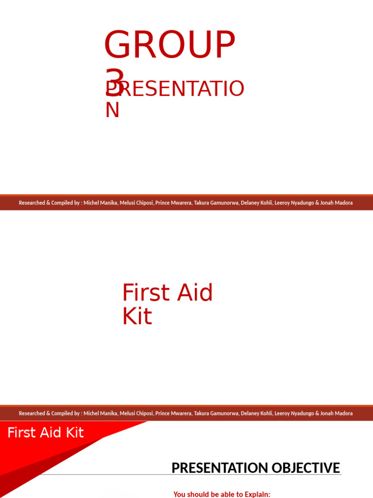 Group 3 Presentation (First Aid Kit) | PDF | First Aid | Clinical Medicine