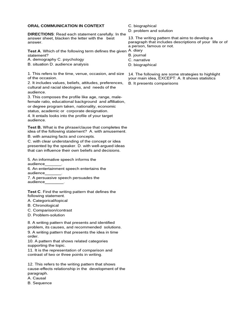 Oral Communication Skills Assessment | PDF