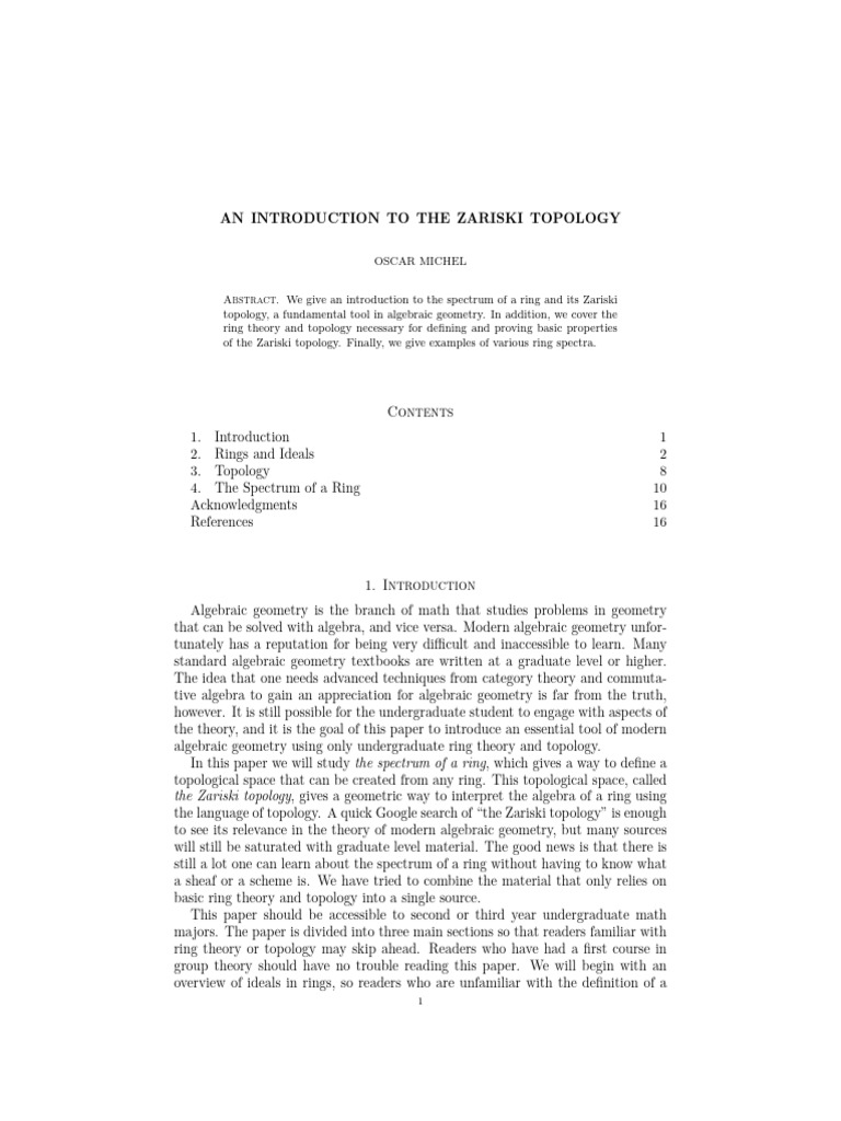 An Introduction To The Zariski Topology | PDF | Ring (Mathematics ...