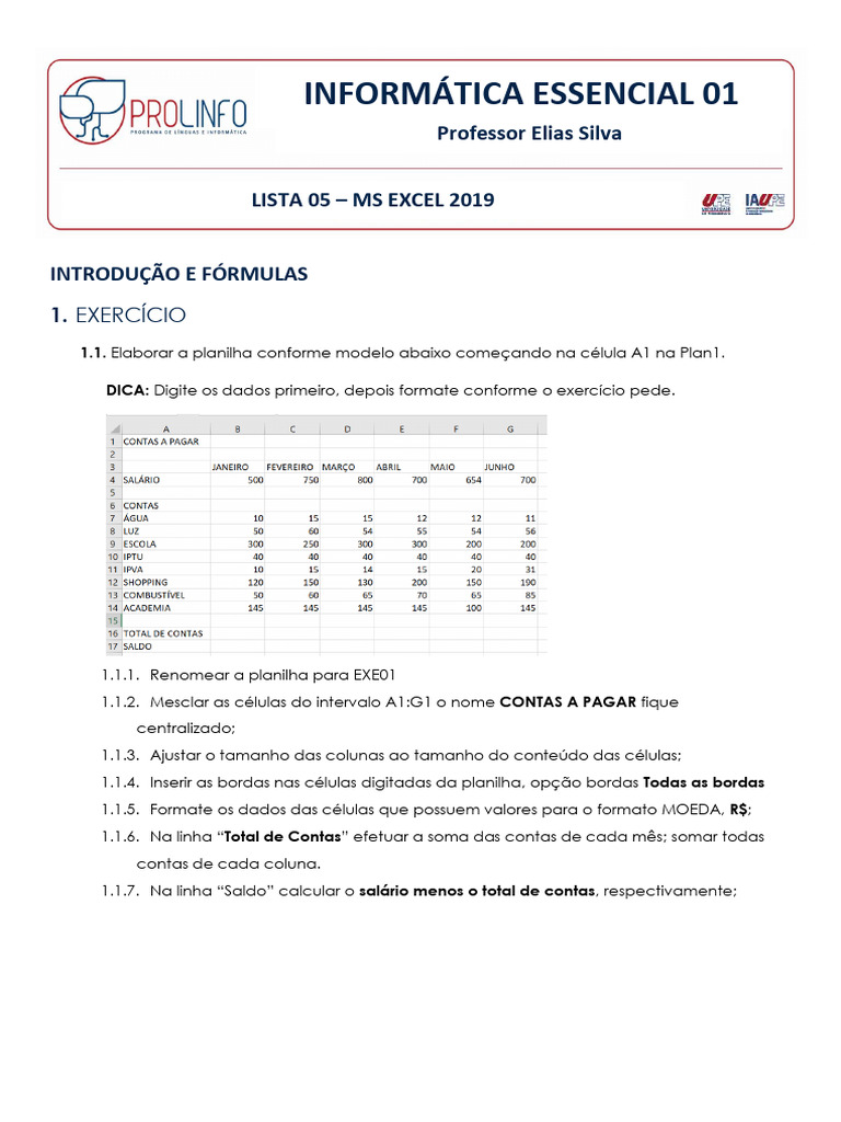 Exercícios Práticos de MS Excel 2019 | PDF